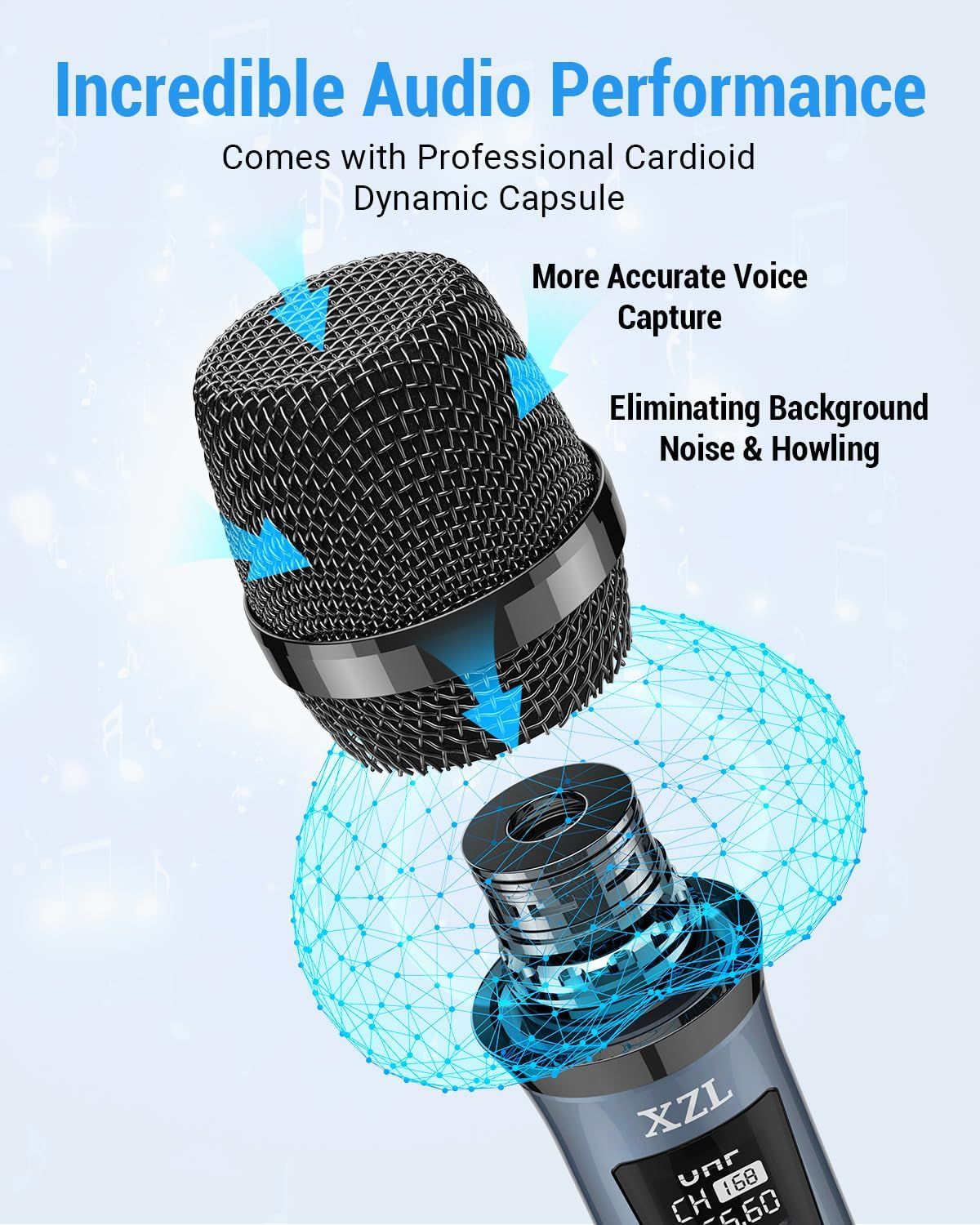 XZL Professional Wireless Microphones for Karaoke Singing, Rechargeable ...