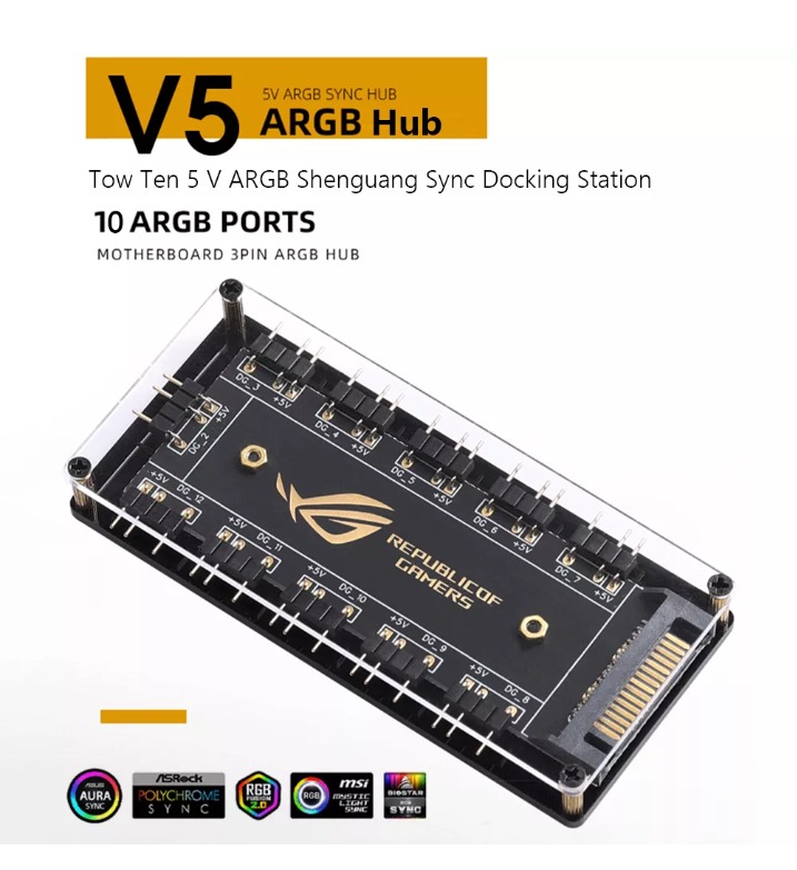 10 Ports RGB Fan HUB PC Desktop ASUS AURA SYNC 5V 3PIN ARGB Extension ...