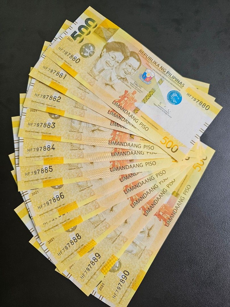 500-Peso Banknote 2021 UNC Prefix HF797 x 11 Running Numbers 880-890 ...