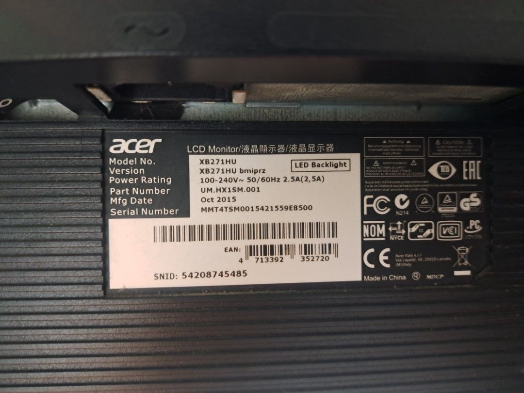 Acer XB271HU bmiprz 1440p 2K 165hz Predator Gaming Monitor, Computers ...