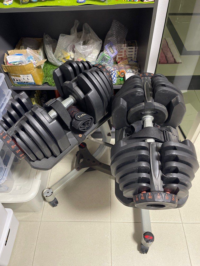 40kg Adjustable dumbbells 90lbs with stand rack and wheels, Sports ...