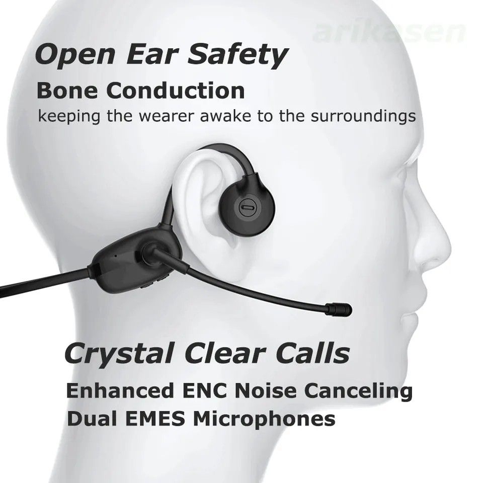 Bluetooth 5.3 Bone Conduction Headphone with Boom Microphone Travel ...