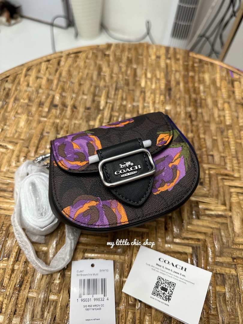 coach morgan card case on a chain in signature canvas w rose print ...