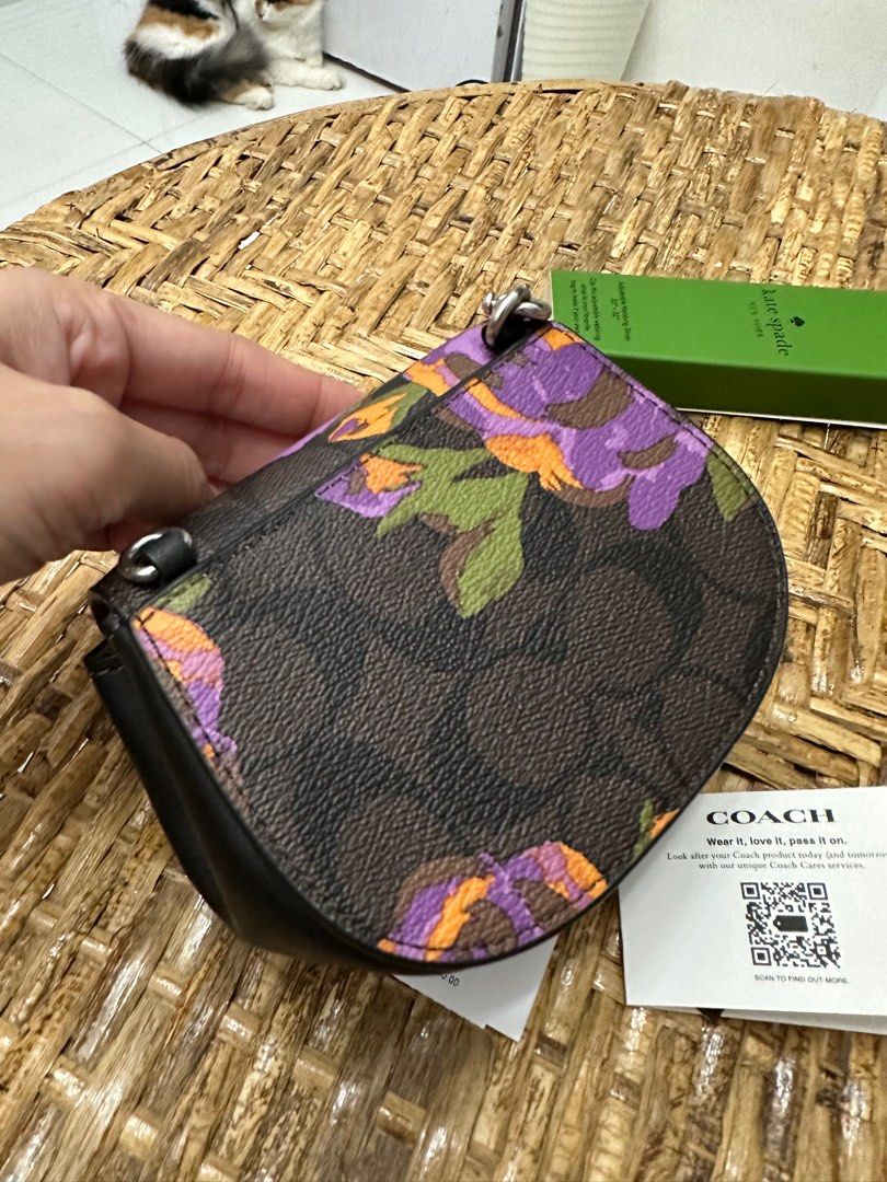 coach morgan card case on a chain in signature canvas w rose print ...