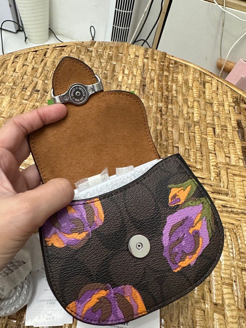 coach morgan card case on a chain in signature canvas w rose print ...