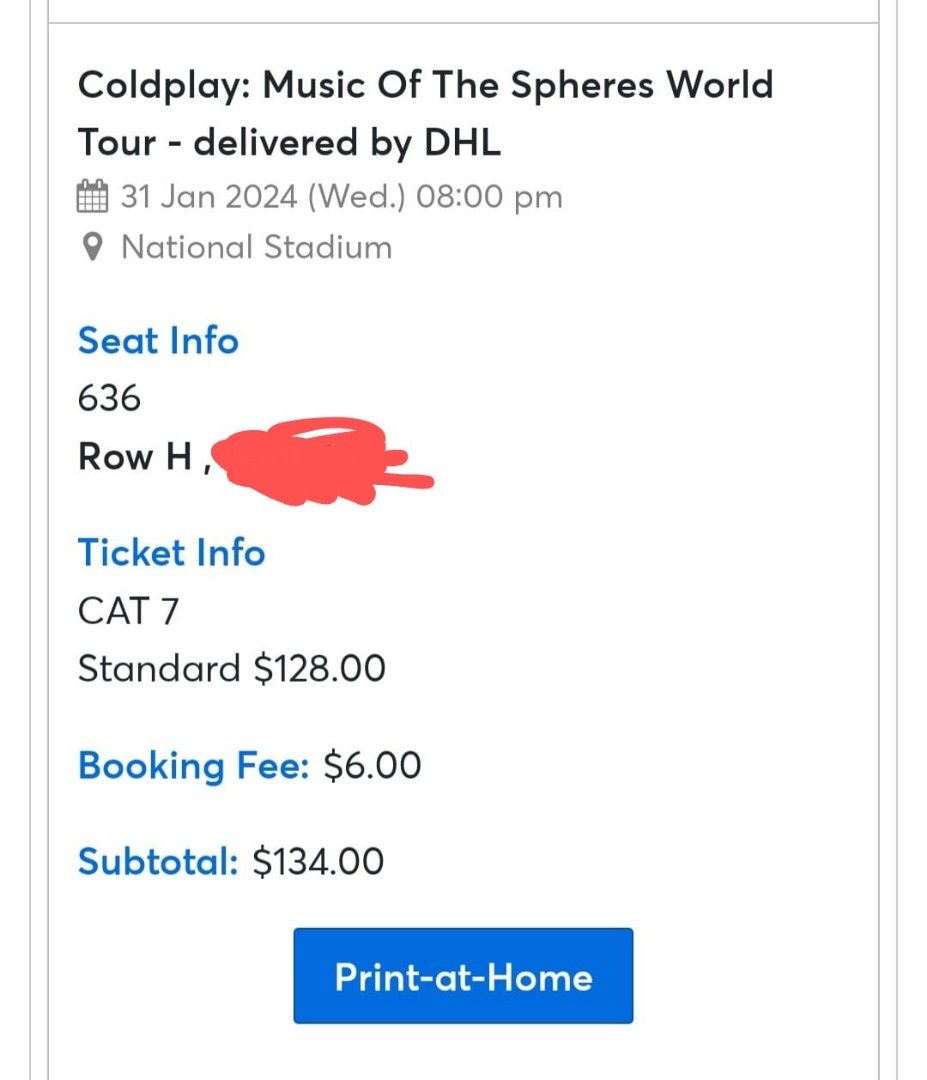 Coldplay 1×CAT 7 Ticket 31st January 2024, Tickets & Vouchers, Event ...