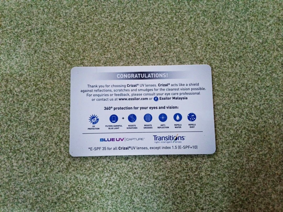 Crizal, Essilor Membership Card (Design 1)., Hobbies & Toys, Stationery ...