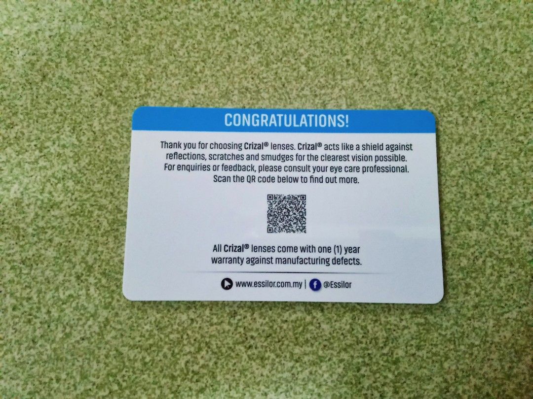 Crizal, Essilor Membership Card (Design 2)., Hobbies & Toys, Stationery ...