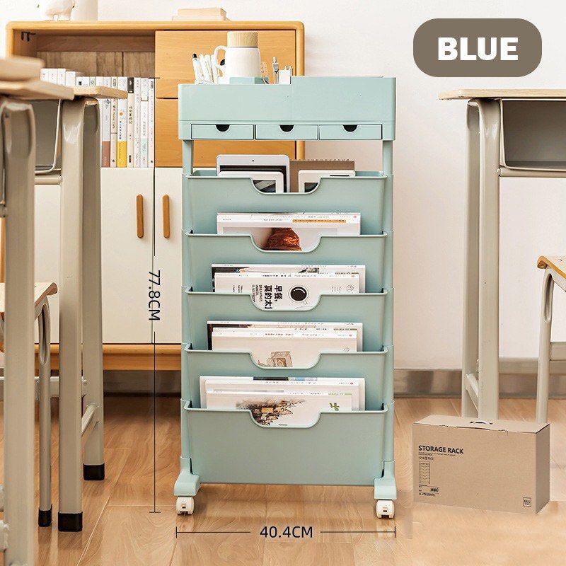 Desk side storage rack bookshelf storage rack with wheels stationary ...