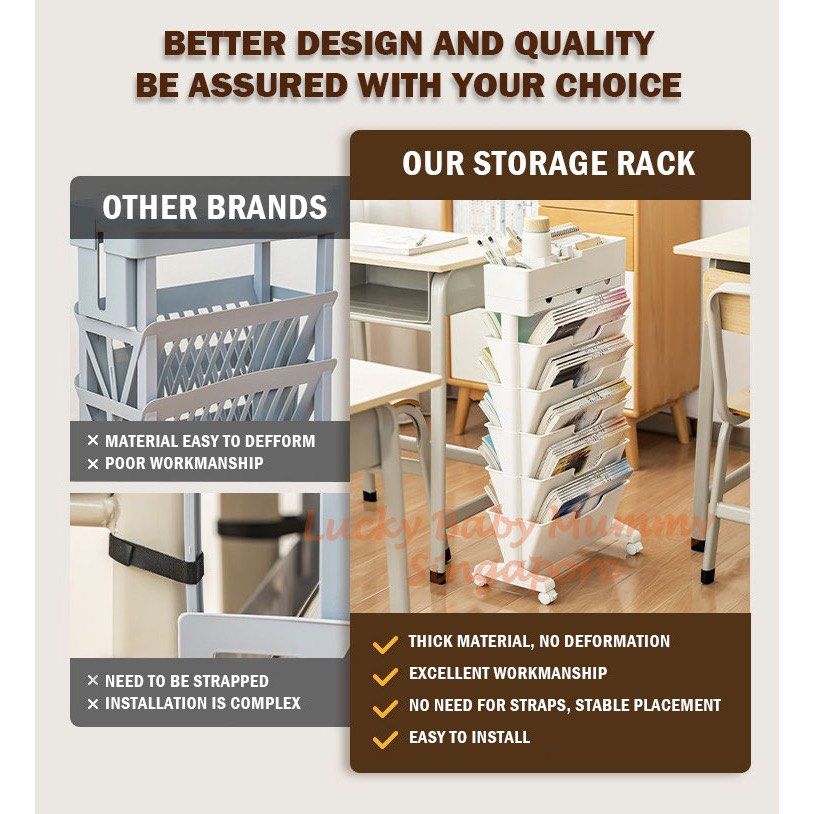 Desk side storage rack bookshelf storage rack with wheels stationary ...