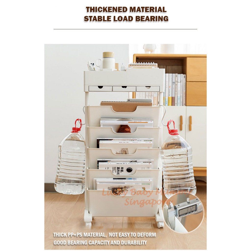 Desk side storage rack bookshelf storage rack with wheels stationary ...