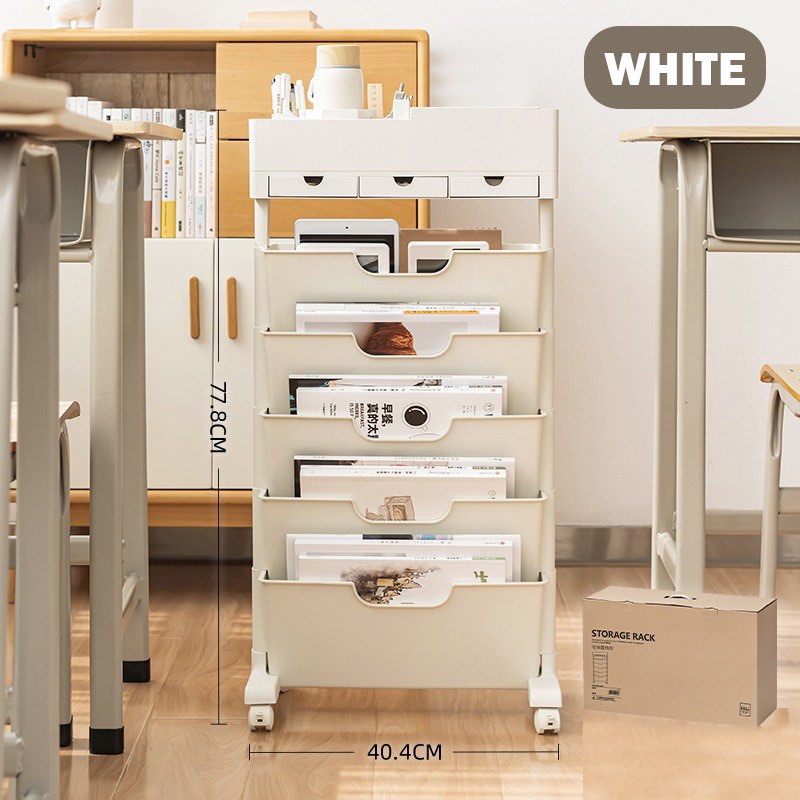 Desk side storage rack bookshelf storage rack with wheels stationary ...