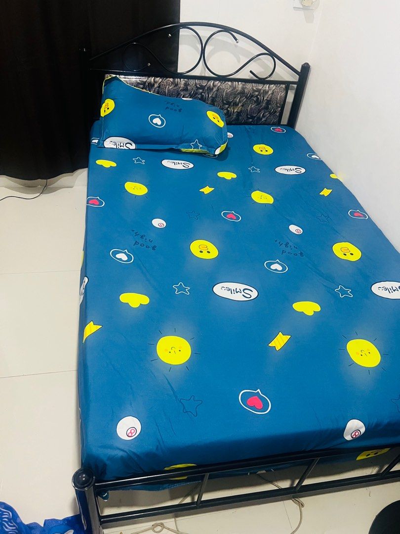 Double size bed frame and as gift bed and 3 pillow cases, Furniture ...