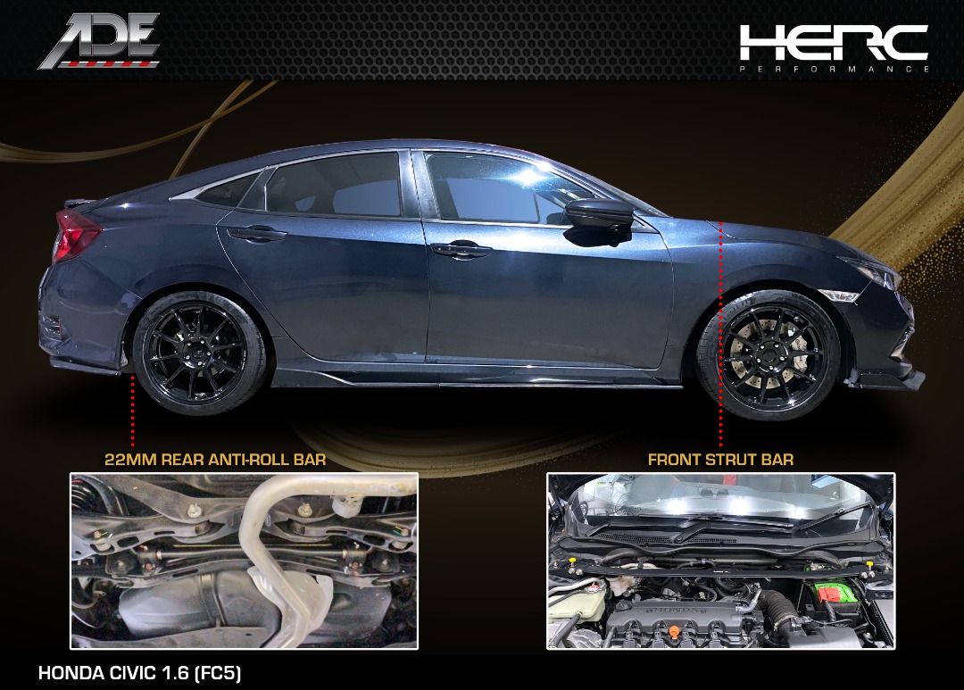 HERC FRONT STRUT BAR AND 22MM REAR ANTI-ROLL BAR ON HONDA CIVIC 1.6 ...