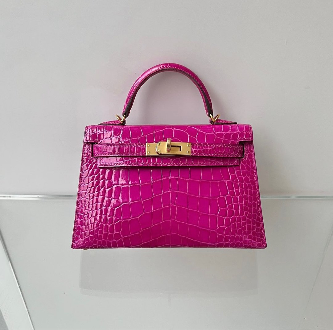 Hermes Kelly 20 Rose Scheherazade Shiny Alligator Ghw, Luxury, Bags ...