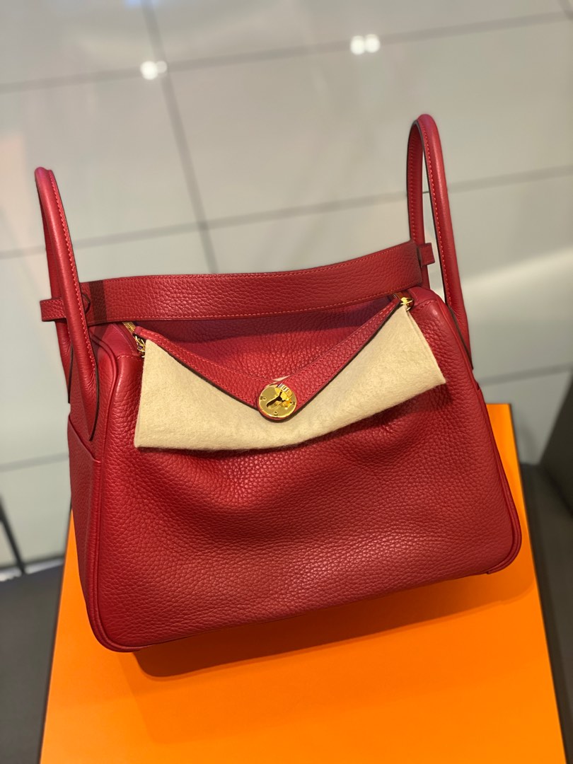 Hermes Lindy 30 in Rouge Cassaque Clemence GHW, Luxury, Bags & Wallets ...