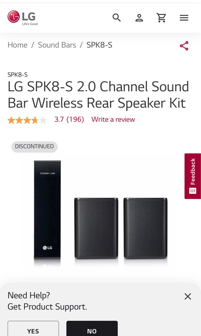 LG SPK8-S 2.0 Channel Sound Bar Wireless Rear Speaker Kit, Audio ...