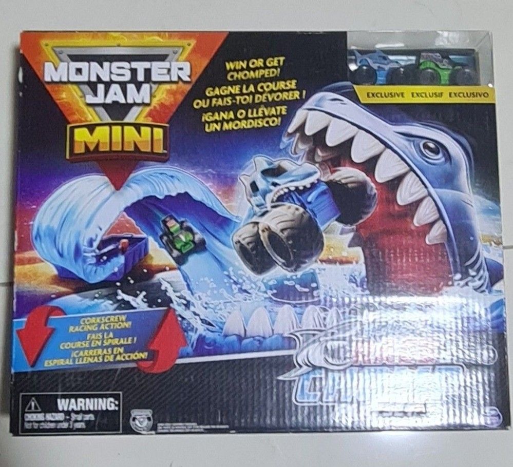 MONSTER JAM MINI - MEGALODON RACE CHOMP PLAYSET with Mini Megalodon and ...