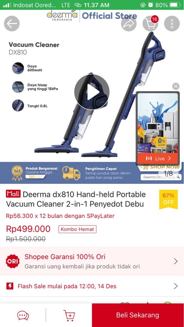 NEW - Deerma dx810 Hand-held Portable Vacuum Cleaner 2-in-1 Penyedot ...