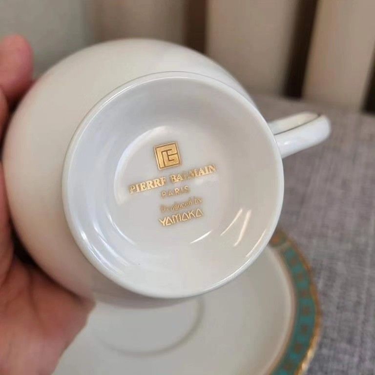 Pierre Balmain Green&Gold Rim Tea Cup Set, Furniture & Home Living ...