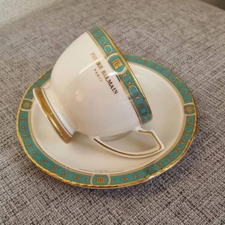 Pierre Balmain Green&Gold Rim Tea Cup Set, Furniture & Home Living ...
