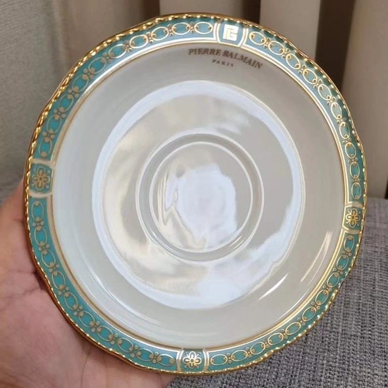 Pierre Balmain Green&Gold Rim Tea Cup Set, Furniture & Home Living ...