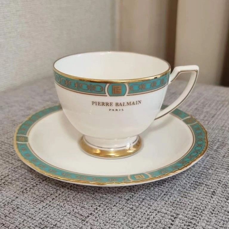 Pierre Balmain Green&Gold Rim Tea Cup Set, Furniture & Home Living ...