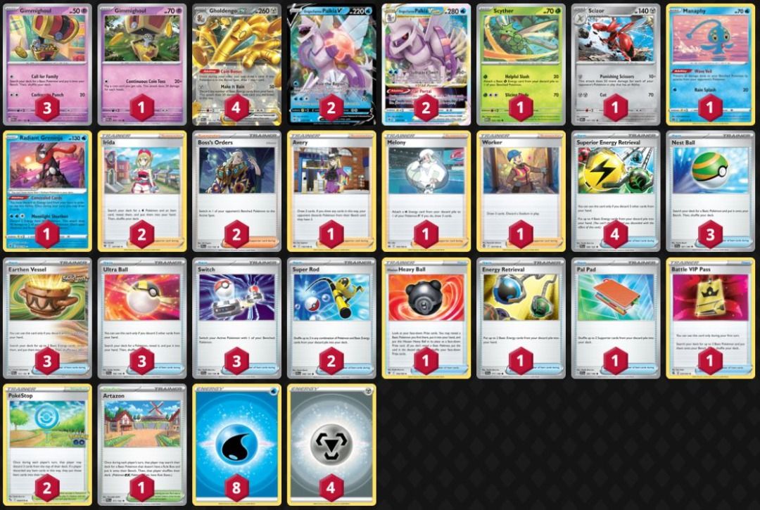 Pokemon TCG Gholdengo ex Deck with Origin Forme Palkia VSTAR and Radiant Greninja, Hobbies ...