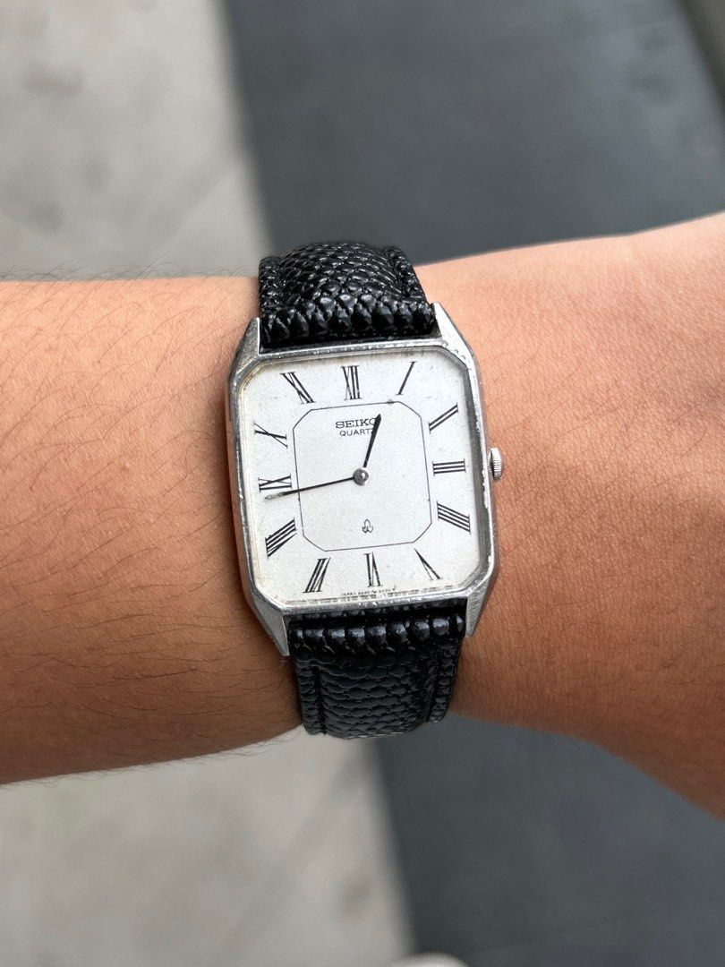 RARE JDM Seiko Tank 1983 Silver Case White Roman Dial Large Mens Size ...
