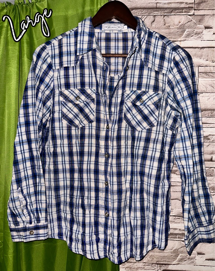 Sale: Men's Blue and White Checkered Polo/ Cowboy/Vintage, Men's ...