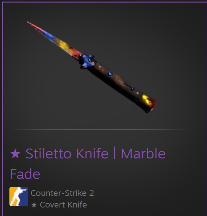Stiletto Knife | Marble Fade (FN), Video Gaming, Gaming Accessories, In ...