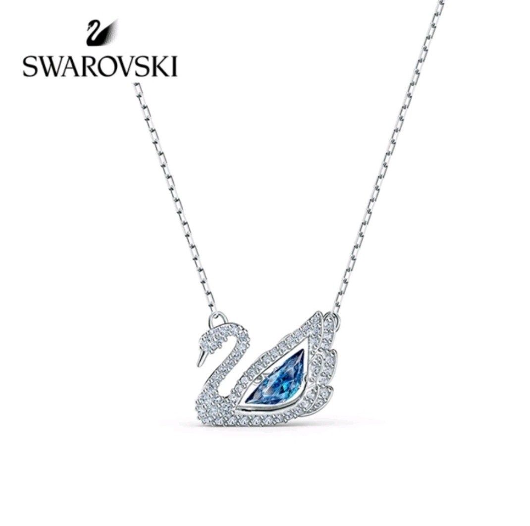 Swarovski BLUE Beating Heart Swan ORIGINAL Necklace, Women's Fashion ...
