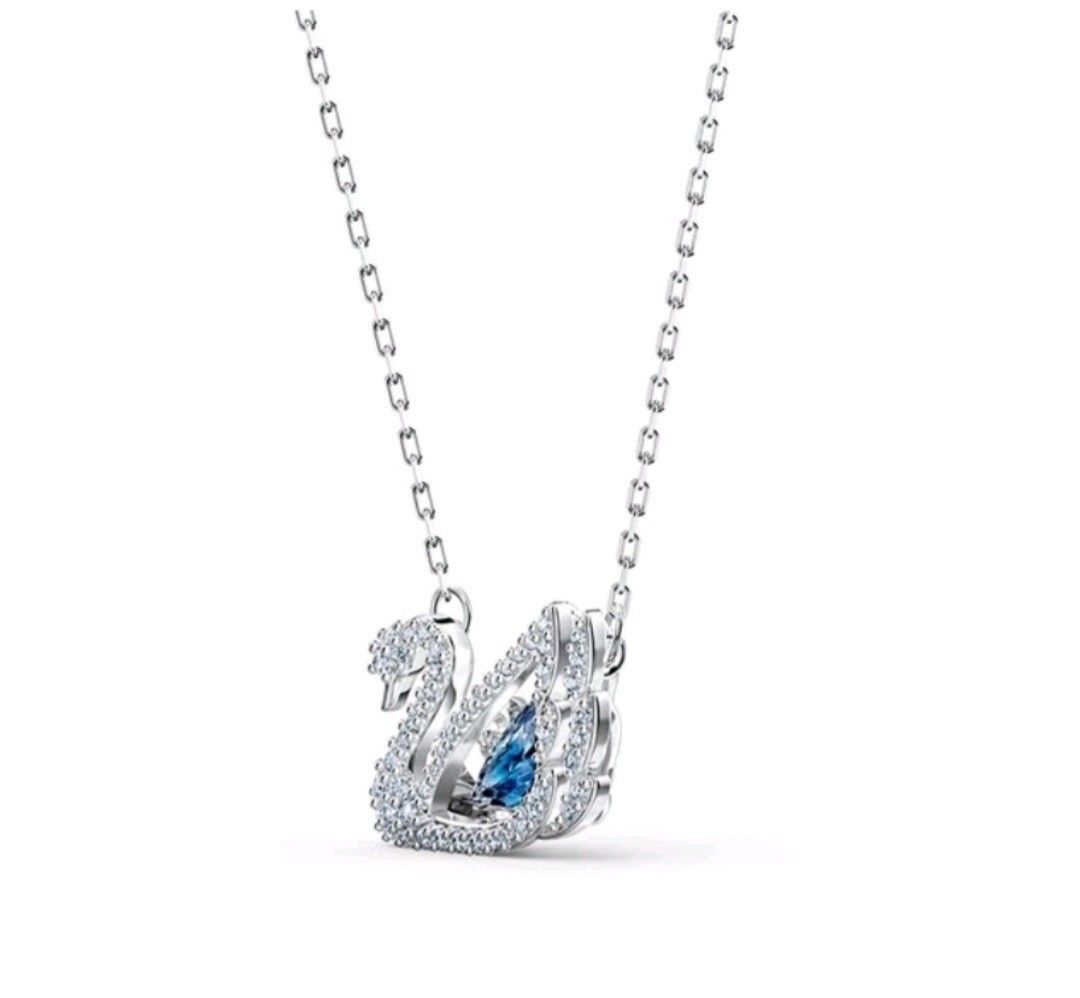 Swarovski BLUE Beating Heart Swan ORIGINAL Necklace, Women's Fashion ...