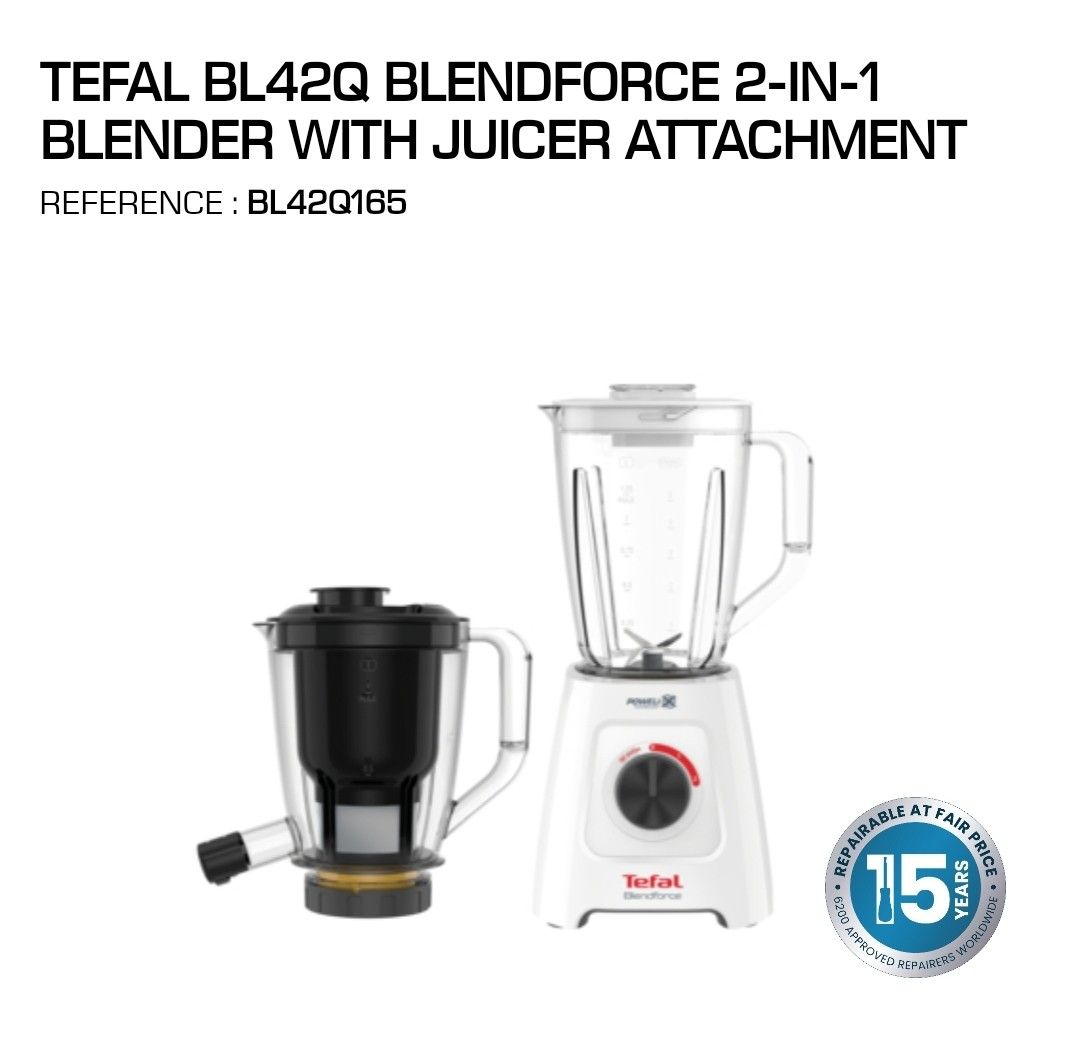 TEFAL BL42Q BLENDFORCE 2-IN-1 BLENDER WITH JUICER ATTACHMENT, TV & Home Appliances, Kitchen ...