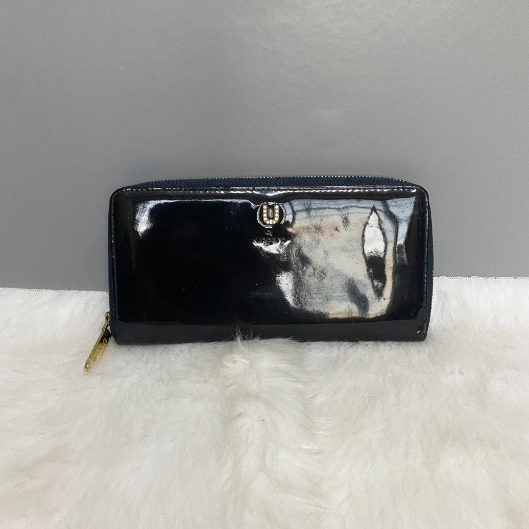 U by Ungaro Black Patent Leather Zip Wallet, Women's Fashion, Bags ...
