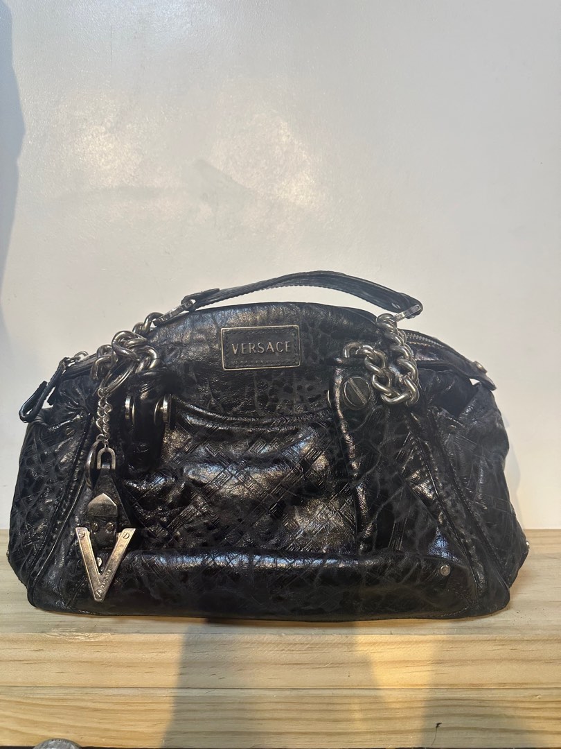Versace Holographic Black Textured Patent, Luxury, Bags & Wallets on ...