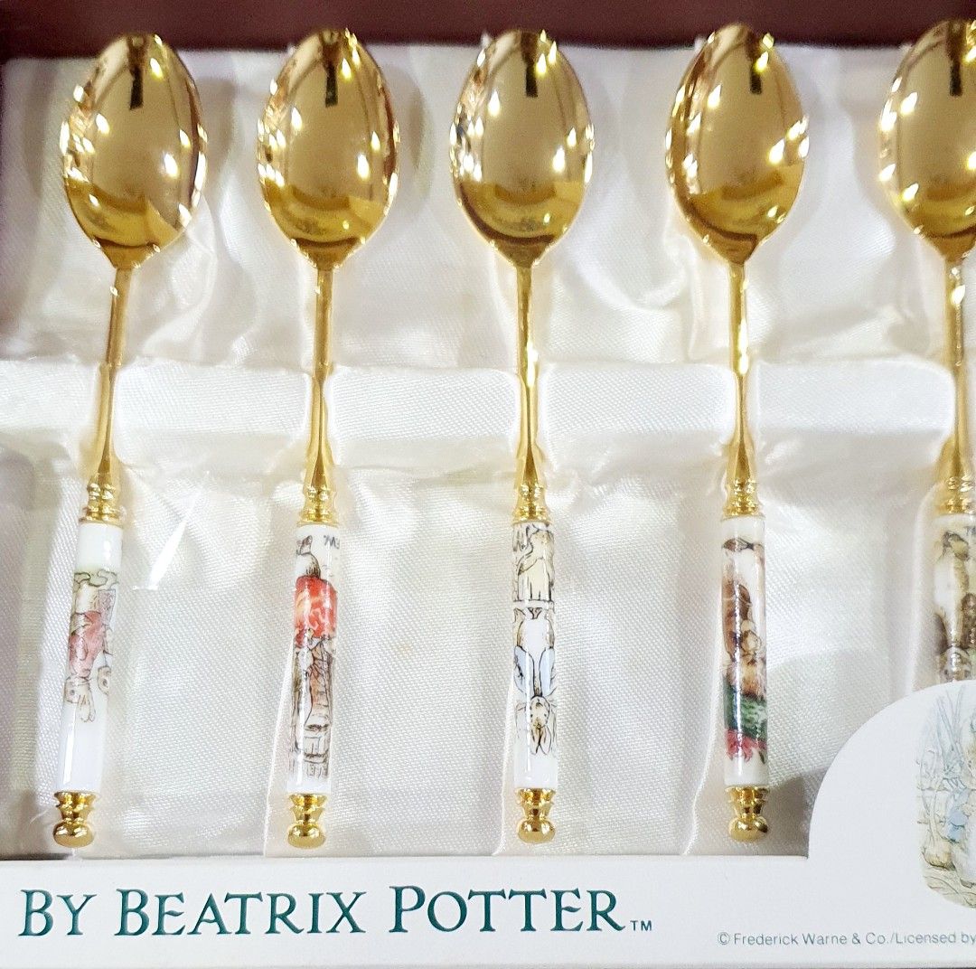 Vintage Asahi Beatrix Potter Peter Rabbit Gold Spoons Set 5 Pcs Warne ...