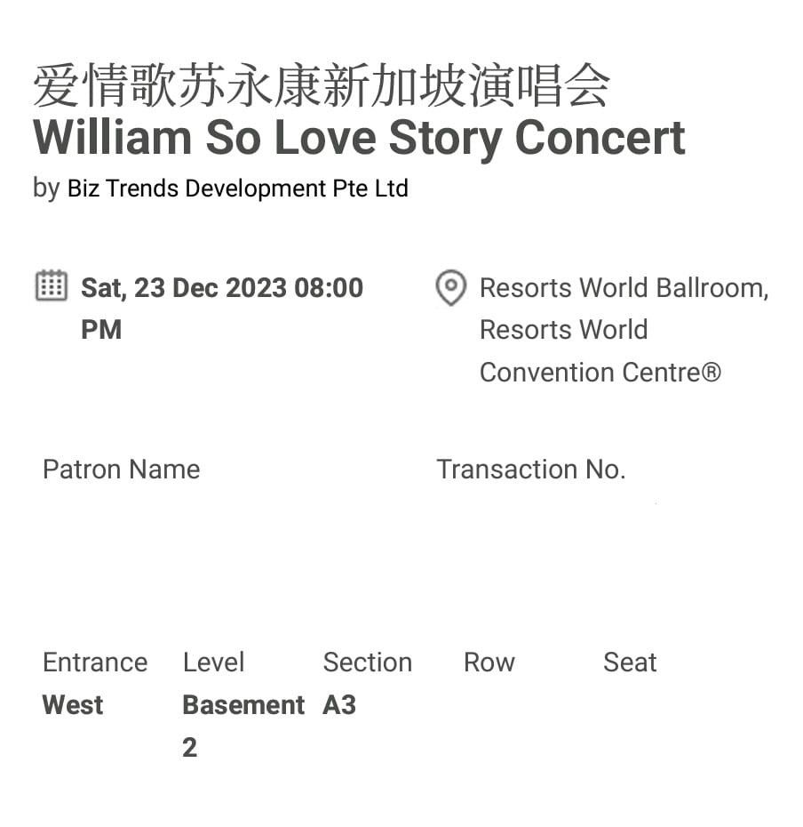 William So Love Story Concert Cat A3 one pair, Tickets & Vouchers ...