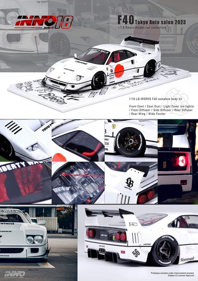 1/18 Inno Ferrari F40 LBWK (comes with display case) - Red, White ...