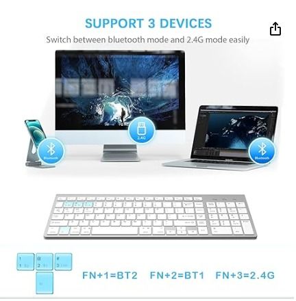 Bluetooth Keyboard, Multi-Device Wireless Keyboard with Number Keypad ...