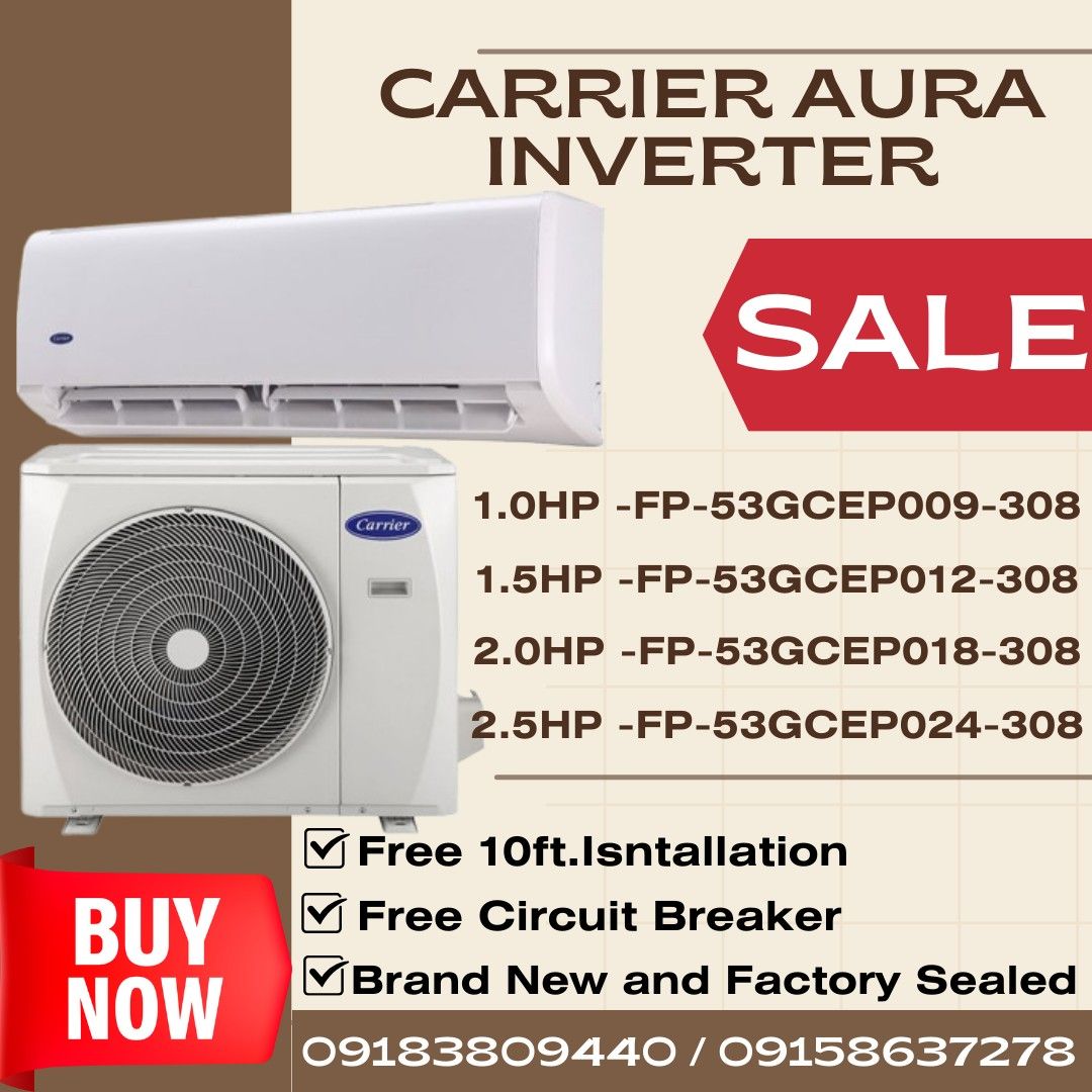 CARRIER AURA INVERTER SPLIT TYPE AIRCON, TV & Home Appliances, Air ...