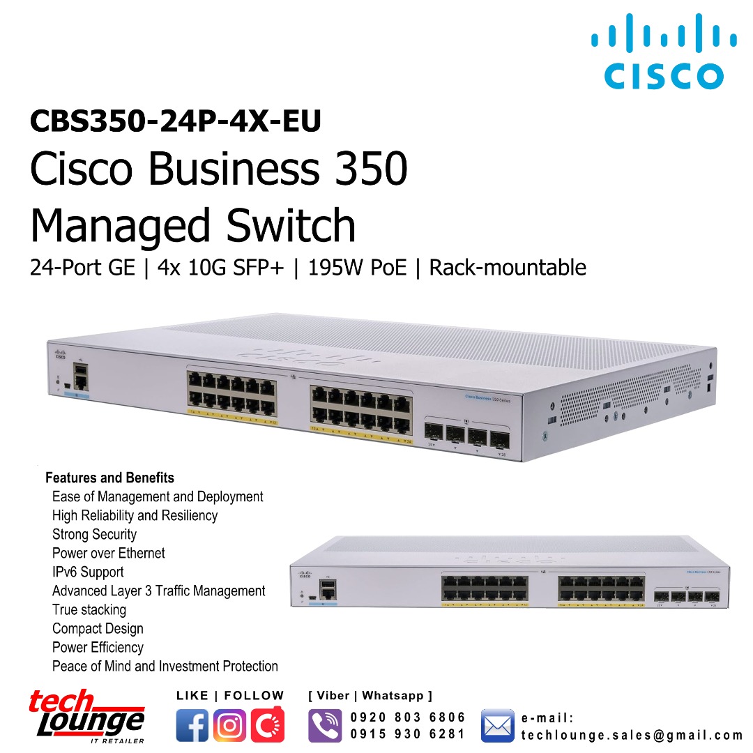 CISCO BUSINESS 350 CBS350 MANAGED SWITCH - 24-Port GE, 4-Port 10G SFP+ ...