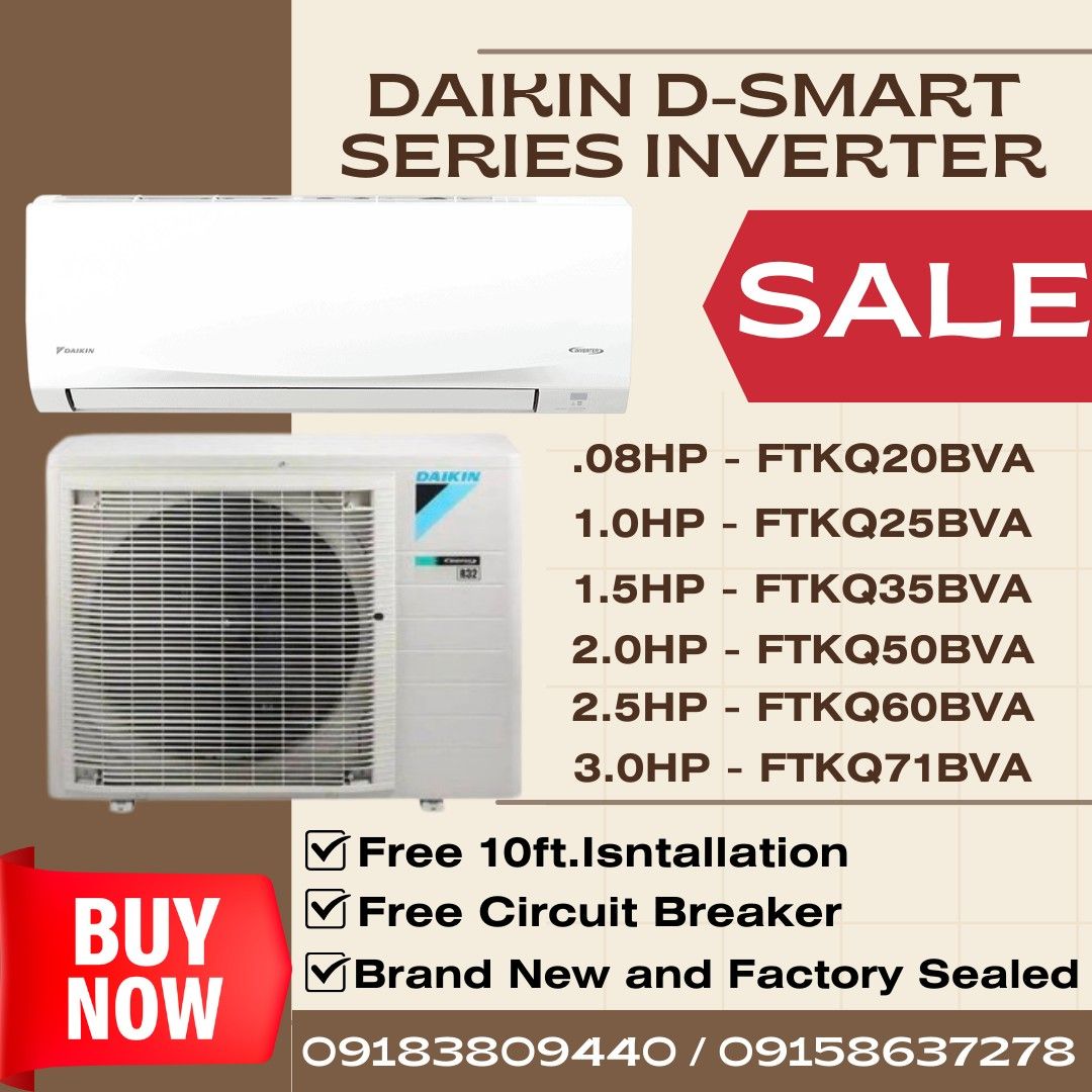 DAIKIN D-SMART INVERTER SPLIT TYPE AIRCON, TV & Home Appliances, Air ...