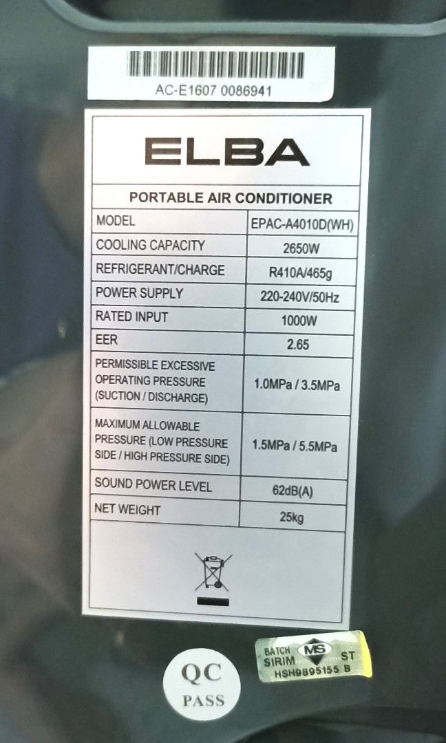 Elba Portable Aircon, TV & Home Appliances, Air Conditioners & Heating ...