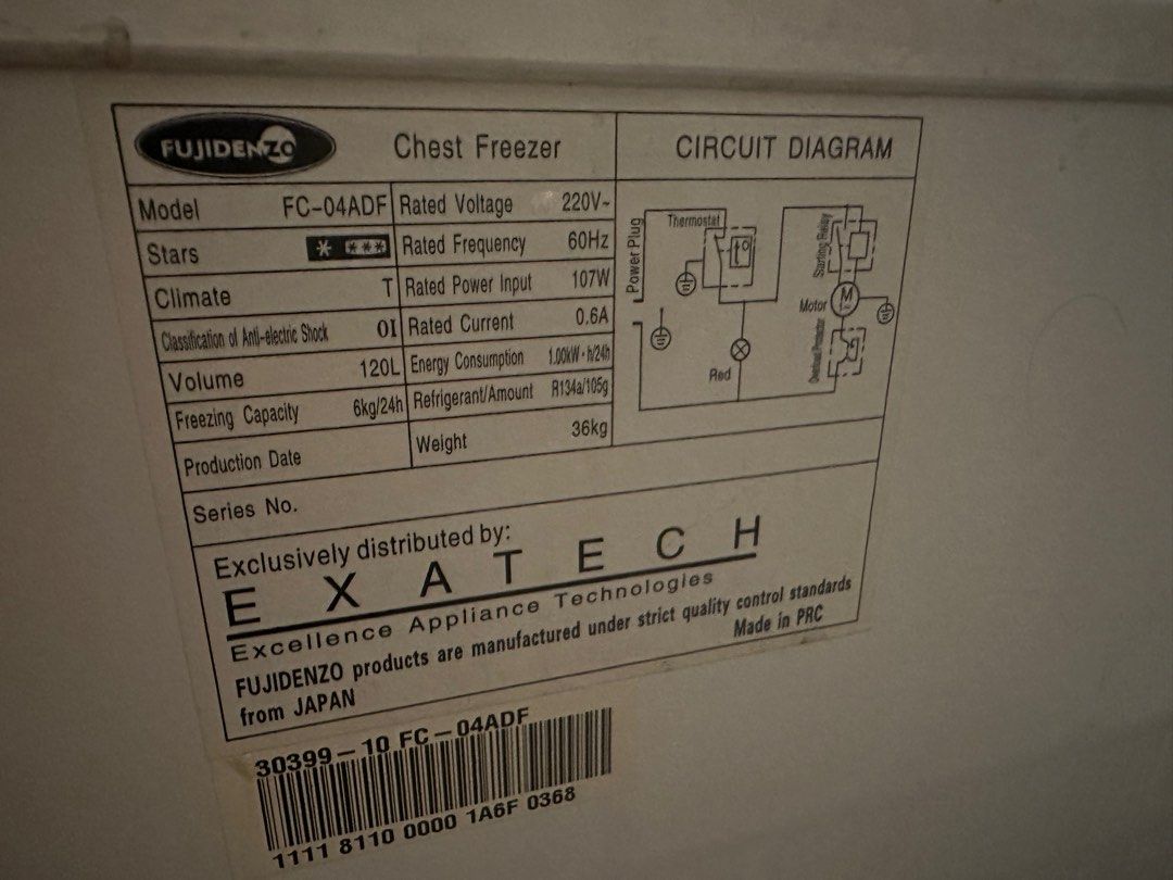 Fujidenzo Chest Freezer FC-04ADF, TV & Home Appliances, Kitchen ...
