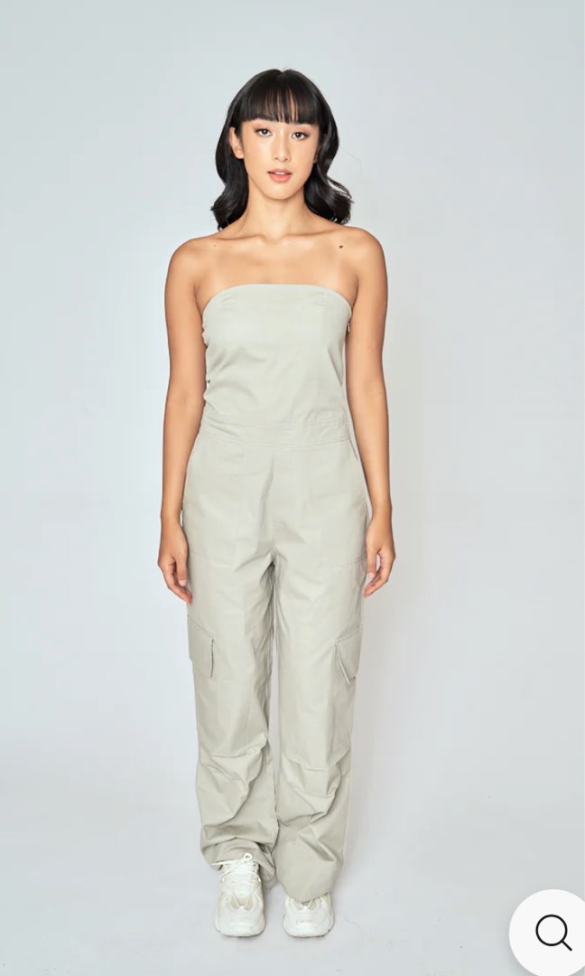 Jameson Gray Tube Cargo Jumpsuit, Women's Fashion, Dresses & Sets ...