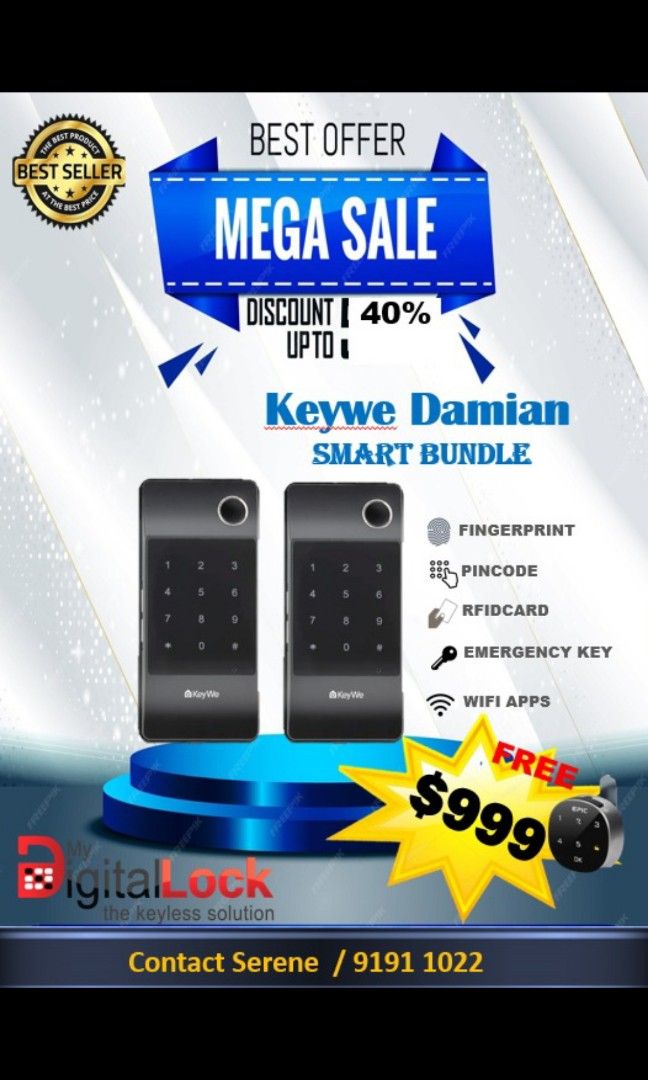 Keywe damian bundle digital lock bto /hdb /condo, Furniture & Home Living, Security & Locks ...
