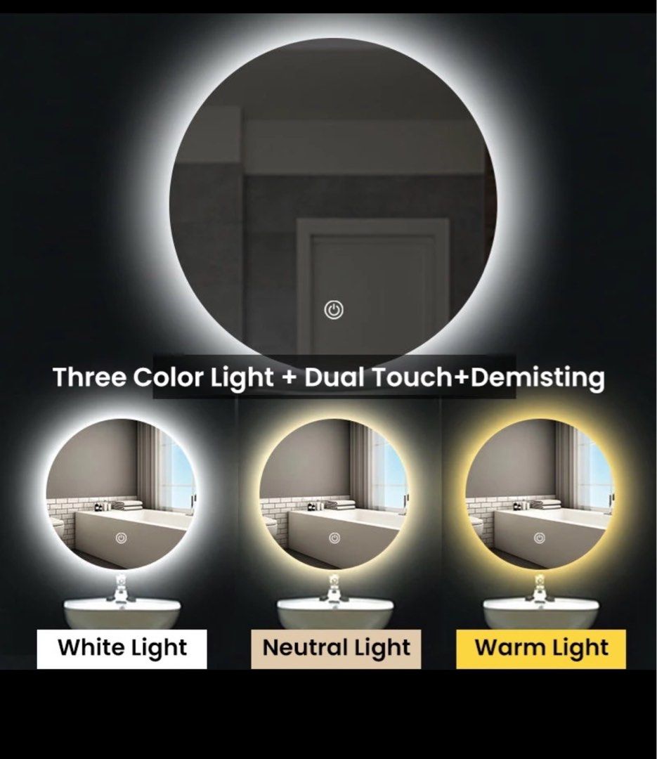 LED MIRROR 50CM with anti-fog, Furniture & Home Living, Home Decor ...