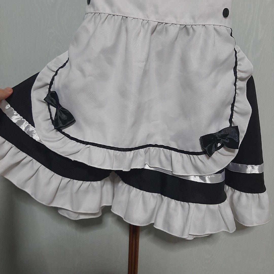 Maid dress cosplay costume short sleeve frills ribbon bow (black ...