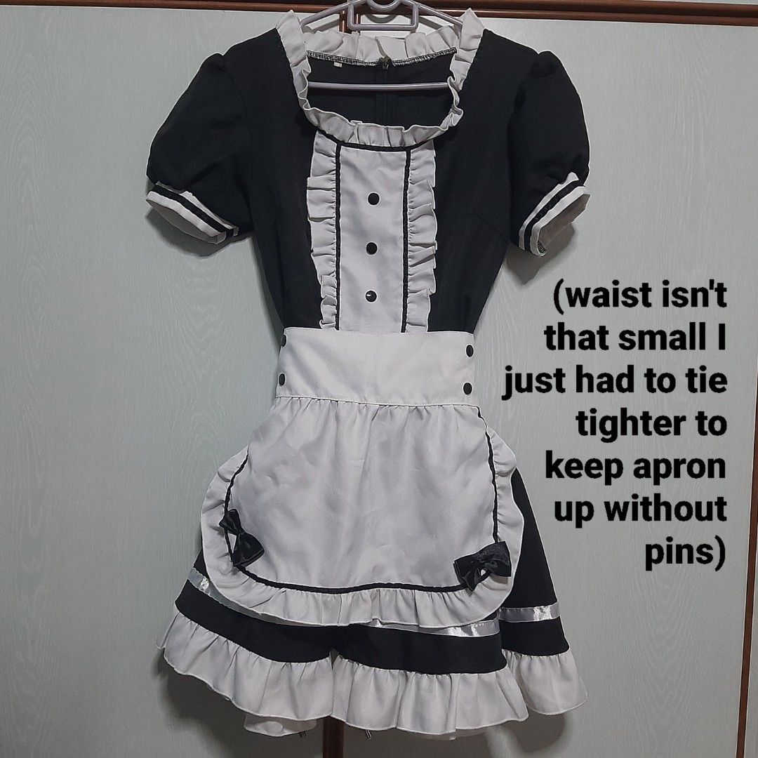 Maid dress cosplay costume short sleeve frills ribbon bow (black ...